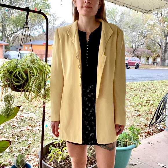 Vintage | Jackets & Coats | Vintage Pastel Yellow Longline Blazer ...